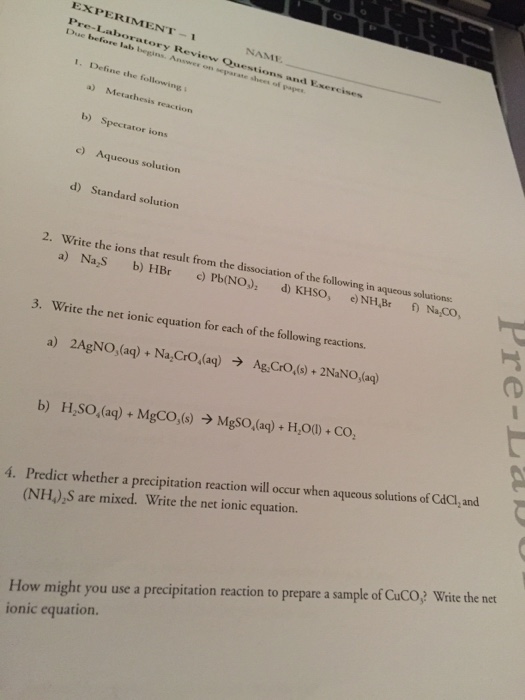 Solved EXPERIMENT-1 Pre-Laboratory Review Questions and | Chegg.com