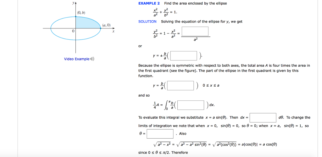 Solved EXAMPLE 2 Find the area enclosed by the ellipse 0, b | Chegg.com