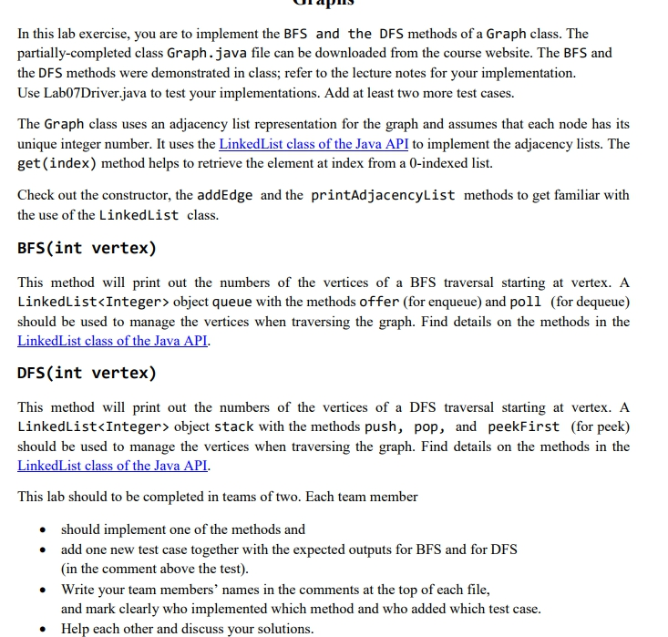 Solved In this lab exercise, you are to implement the BFS | Chegg.com