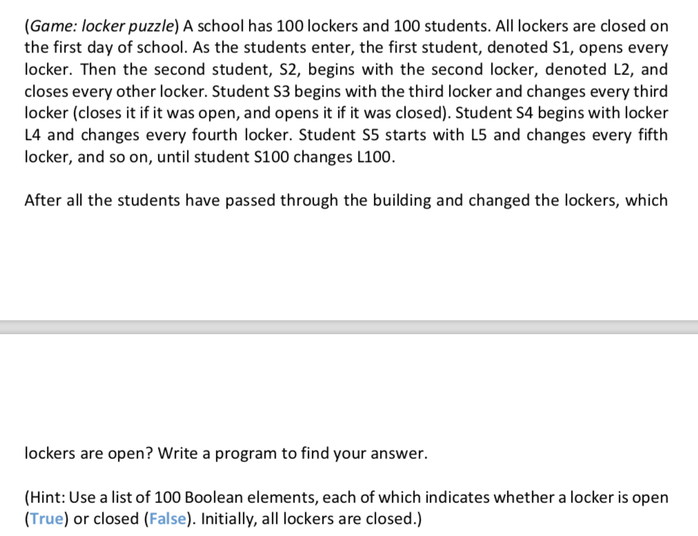 Solved (Game: locker puzzle) A school has 100 lockers and | Chegg.com
