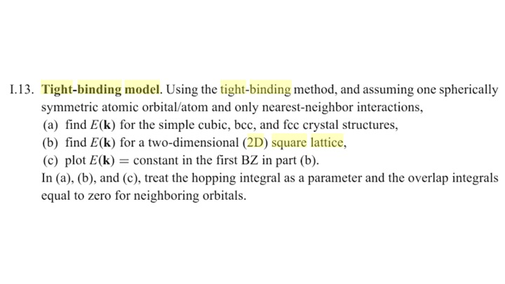 Tight Binding Model Using The Tight Binding Method