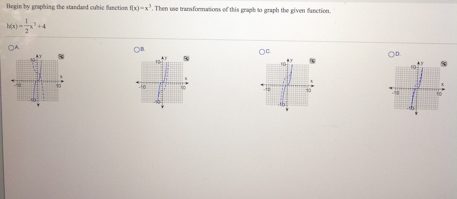Solved Begin by graphing the standard cubic function f(x)= | Chegg.com