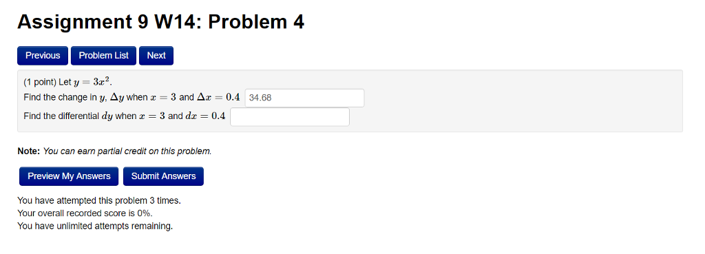 Solved Let y = 3x^2. Find the change in y, Delta y when x = | Chegg.com