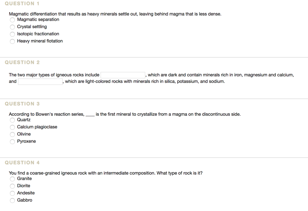 Solved QUESTION Magmatic differentiation that results as | Chegg.com