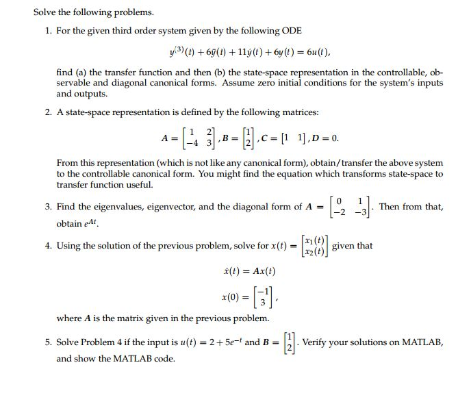 Solved For the given third order system given by the | Chegg.com