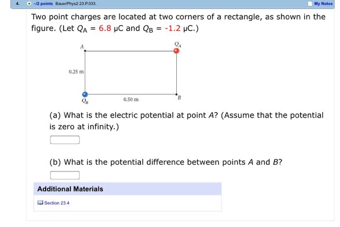Solved Two point charges are located at two corners of a | Chegg.com