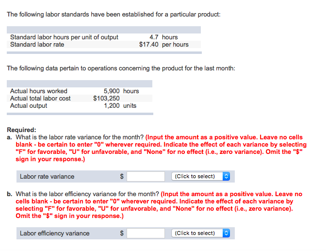 Solved The following labor standards have been established | Chegg.com