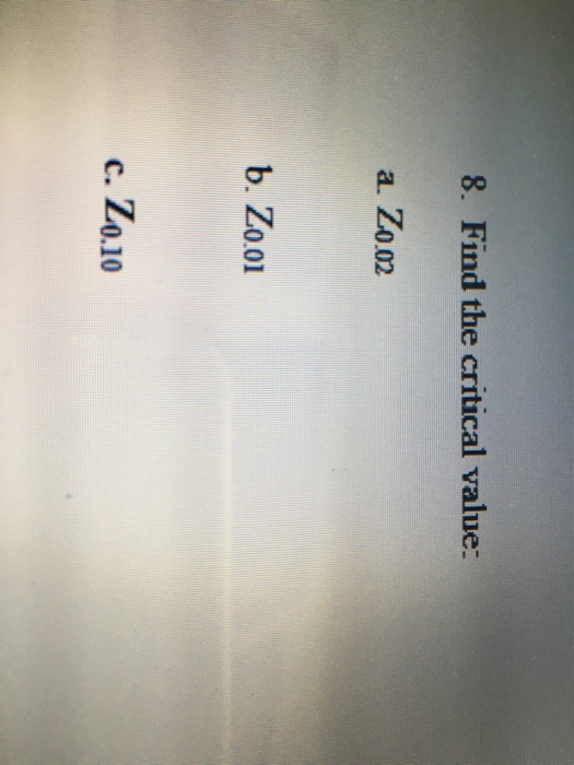 Solved Find the critical value: Z0.02 Z0.01 Z0.10 | Chegg.com