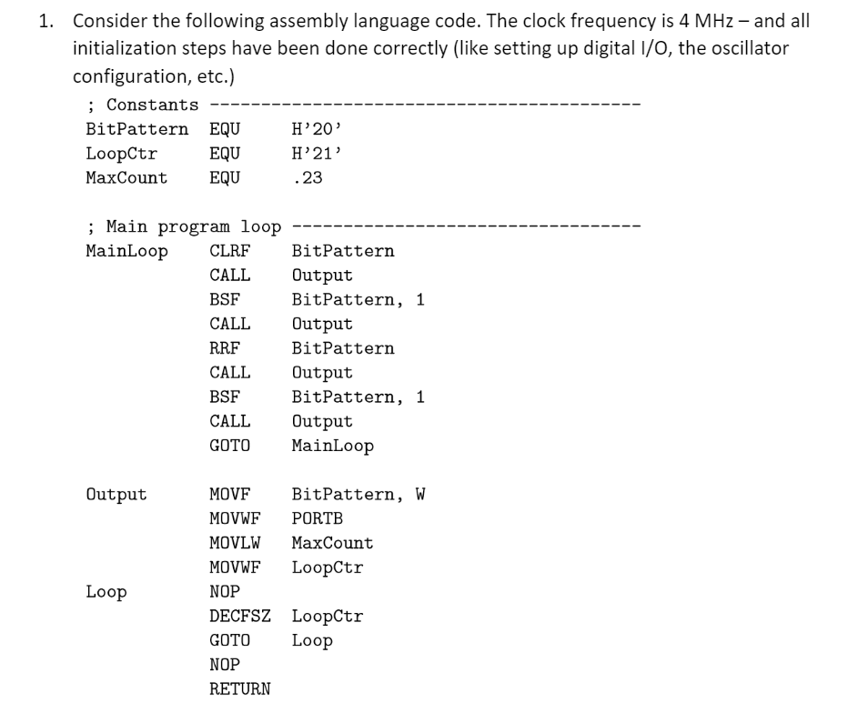 Solved 1. Consider the following assembly language code. The | Chegg.com