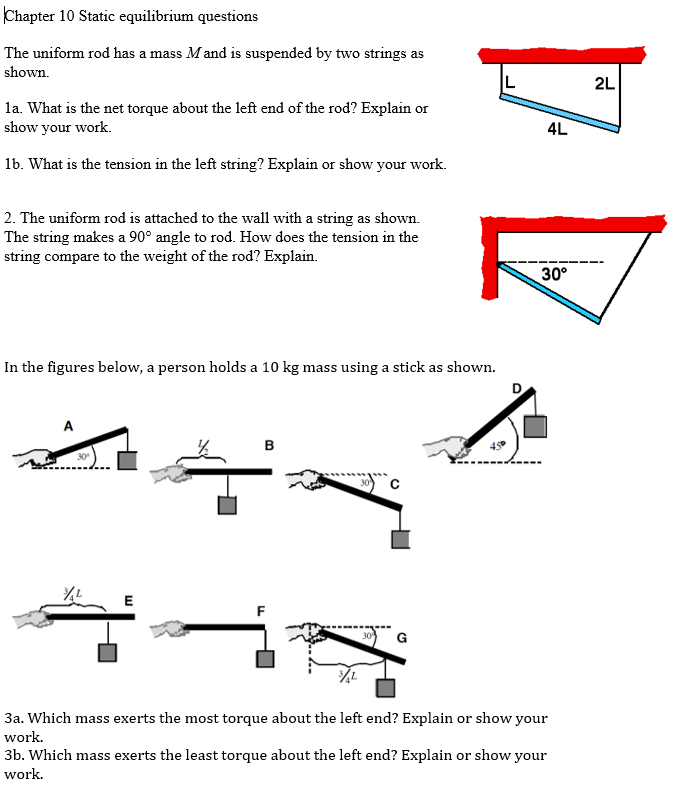 Solved apter 10 Static equilibrium questions The uniform rod | Chegg.com