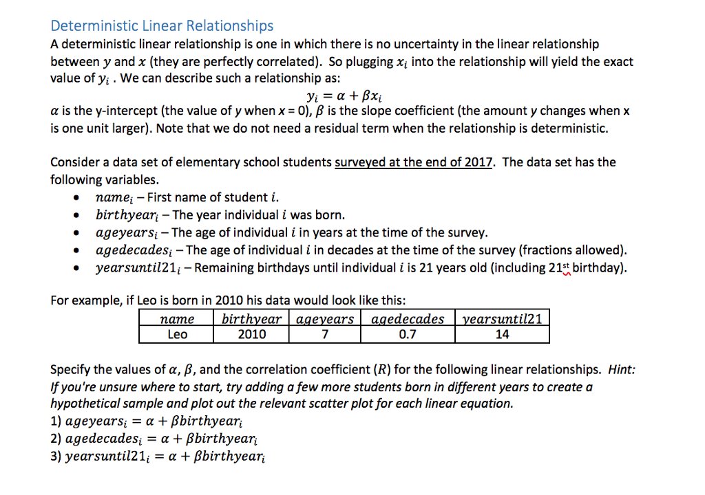 Solved Deterministic Linear Relationships A Deterministic