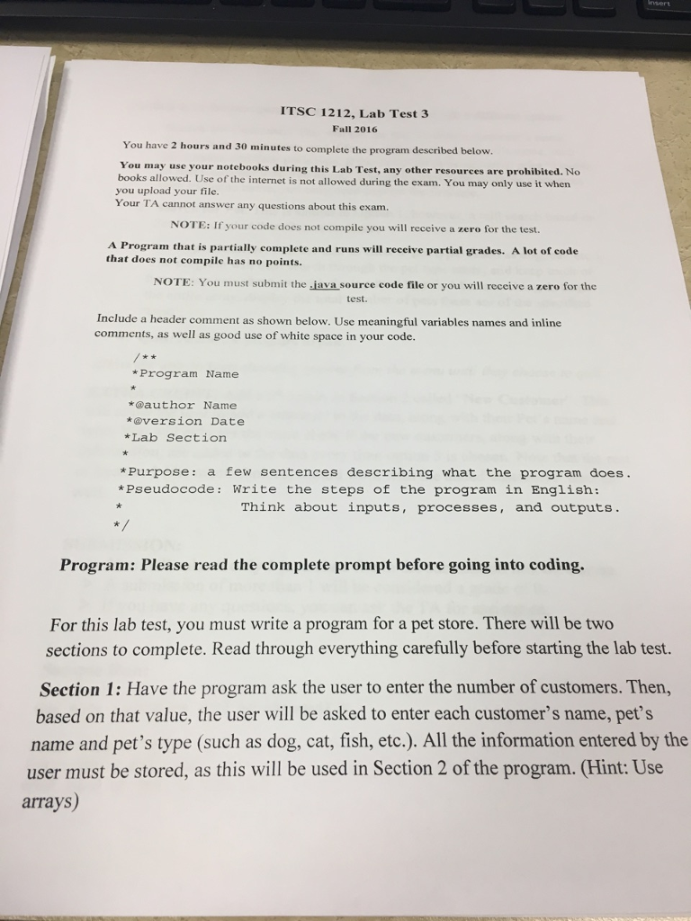 ITSC 1212, Lab Test 3 Fall 2016 You have 2 hours and | Chegg.com