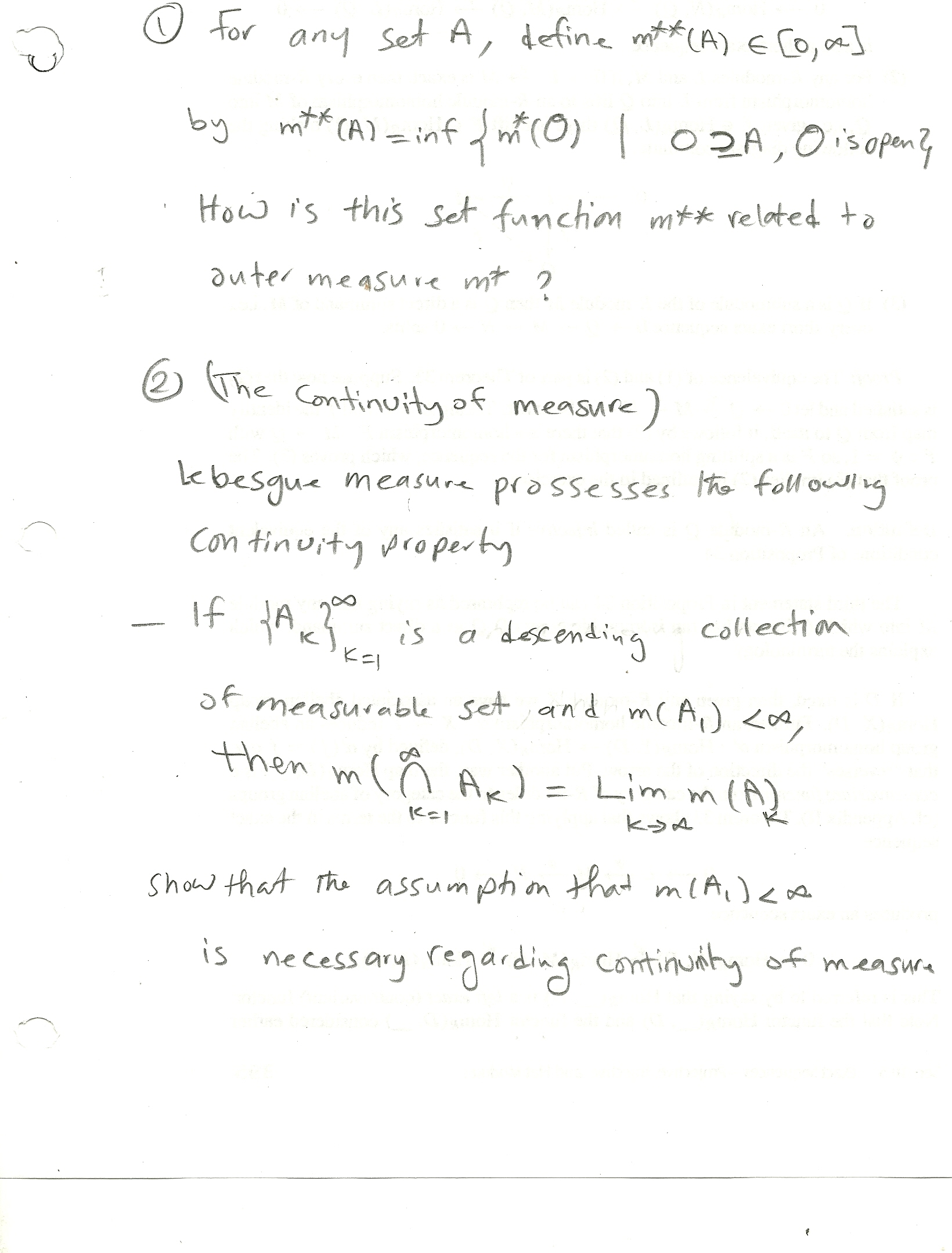 (1) For any set A, define m** (A) in [0, infinity] by | Chegg.com