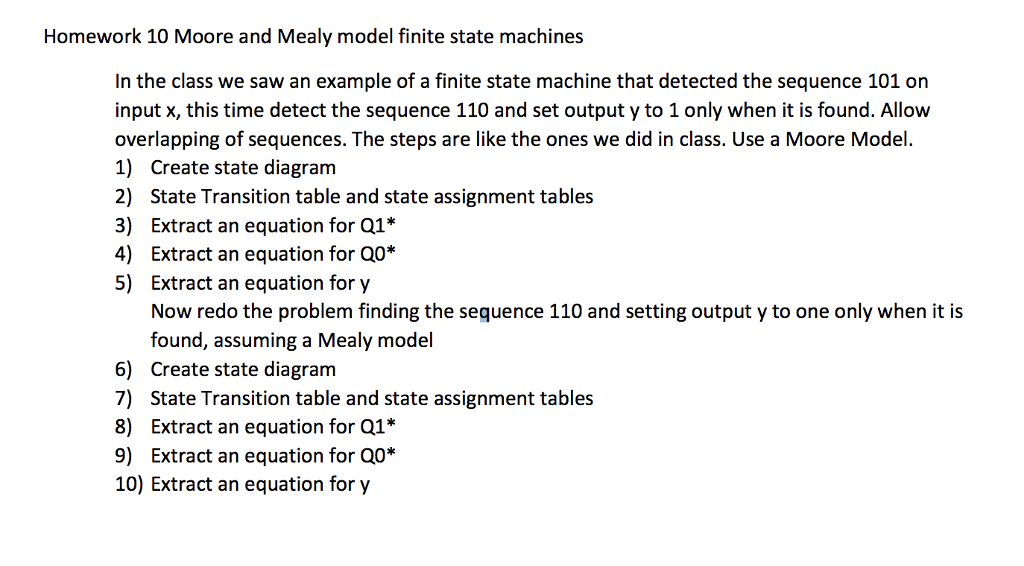 Solved Homework 10 Moore and Mealy model finite state | Chegg.com