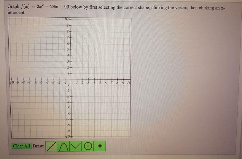 Solved Graph f(x) intercept. 2x2-28a + 90 below by first | Chegg.com