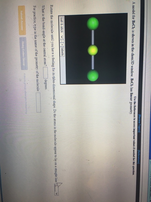 Solved A model for BeCl_2 is shown in the chem3D window. | Chegg.com