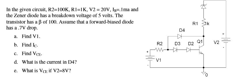 Solved In the given circuit, R2 = 100K, R1 = 1K, V2 = 20V, | Chegg.com