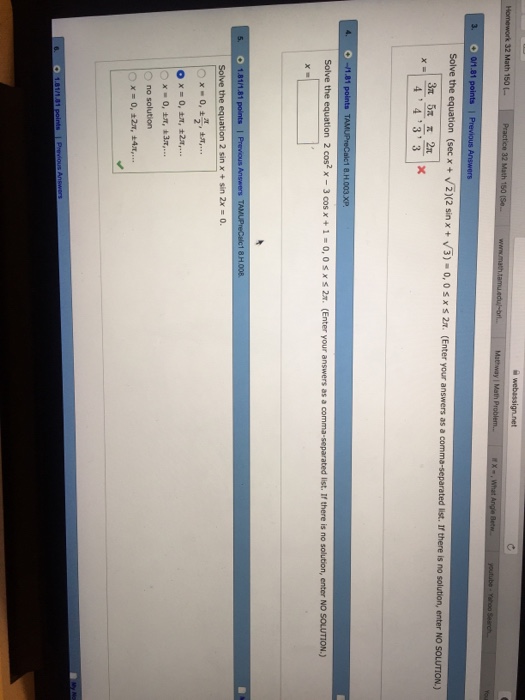 Solved Solve the equation (sec x + Squareroot 2 (2 sin x | Chegg.com