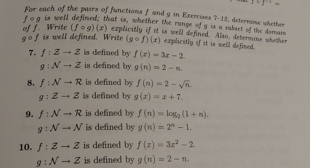 Solved of the pairs of functions f and g in Exercises 7-12, | Chegg.com