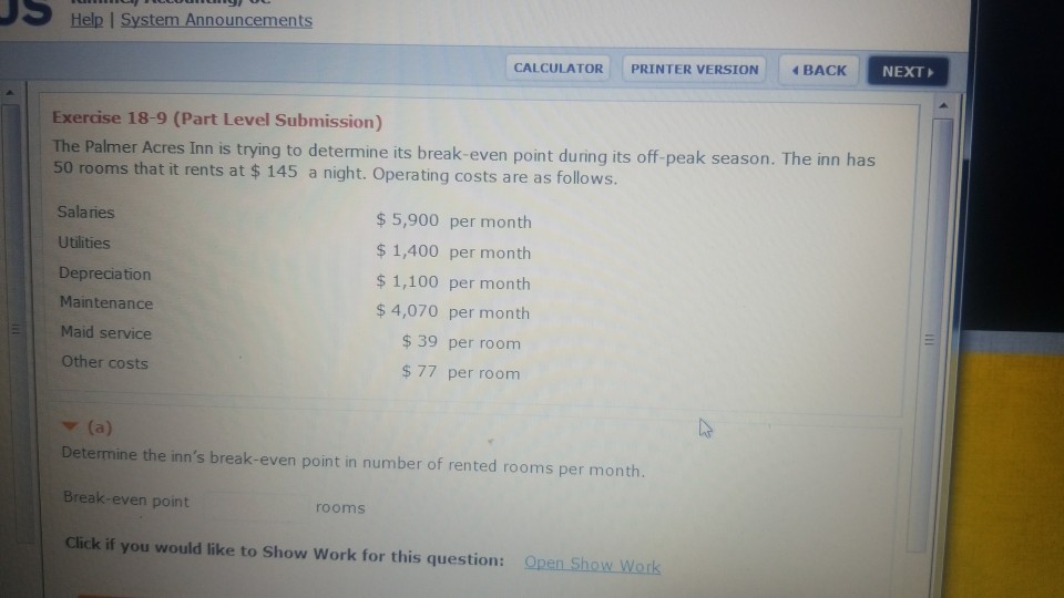 Solved Help I System Announcements NEXT CALCULATOR PRINTER | Chegg.com