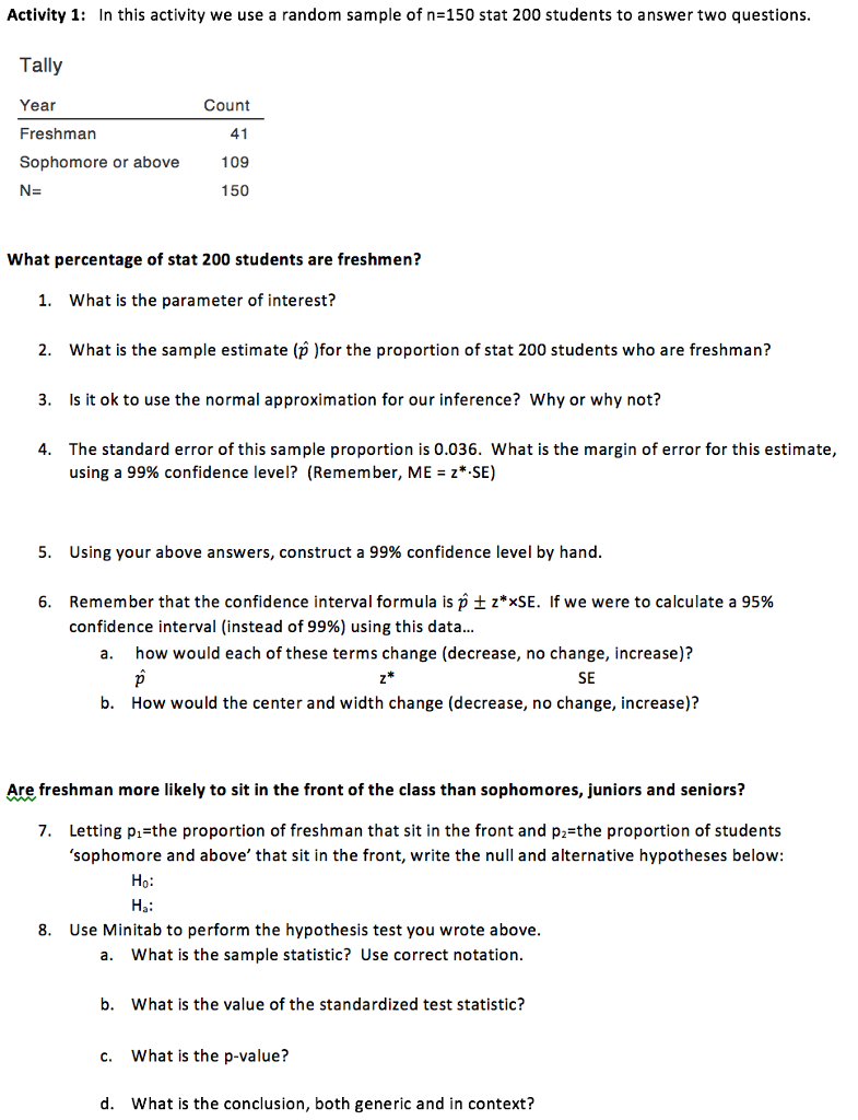 Solved Activity 1: In this activity we use a random sample | Chegg.com
