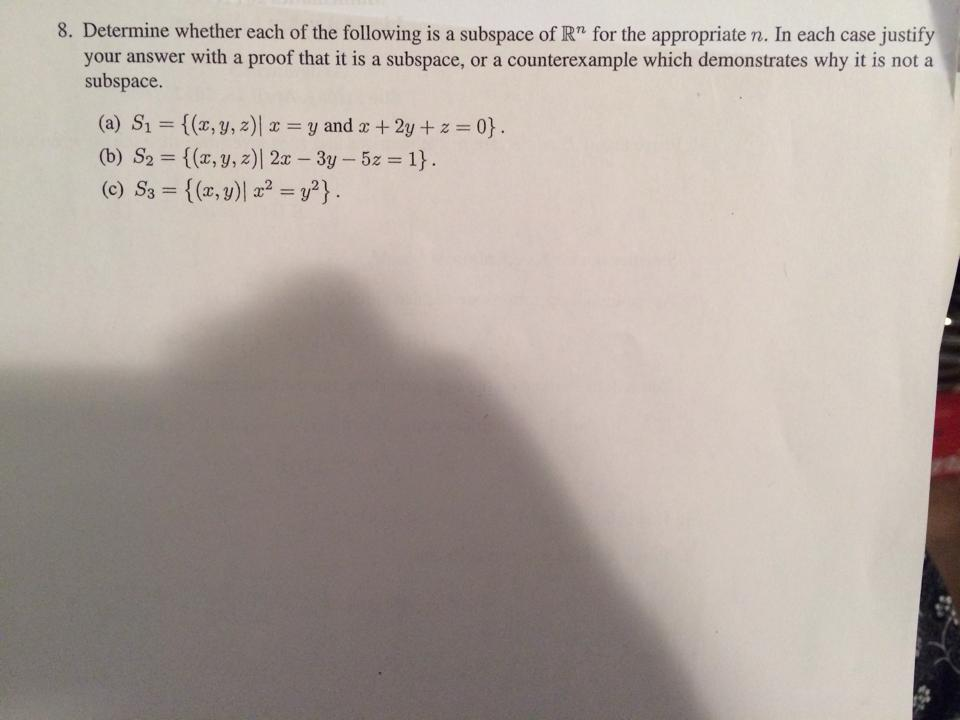 Solved Determine whether each of the following is a subspace | Chegg.com