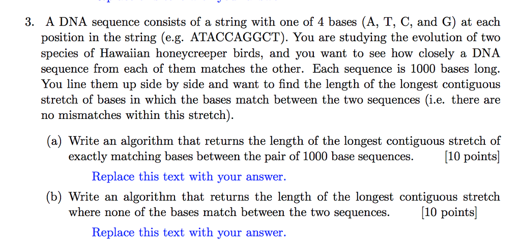 Solved 3 A Dna Sequence Consists Of A String With One Of 4 7428