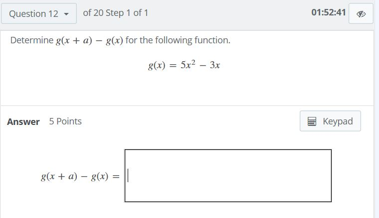 Solved Question 12of 20 Step 1 of1 01:52:41 Determine g(x + | Chegg.com