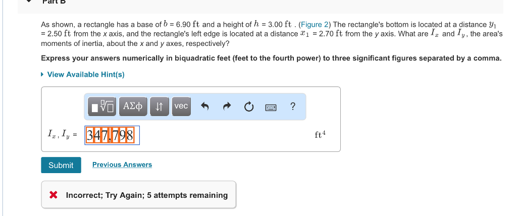 Solved As shown, a rectangle has a base of b 6.90 ft and a | Chegg.com