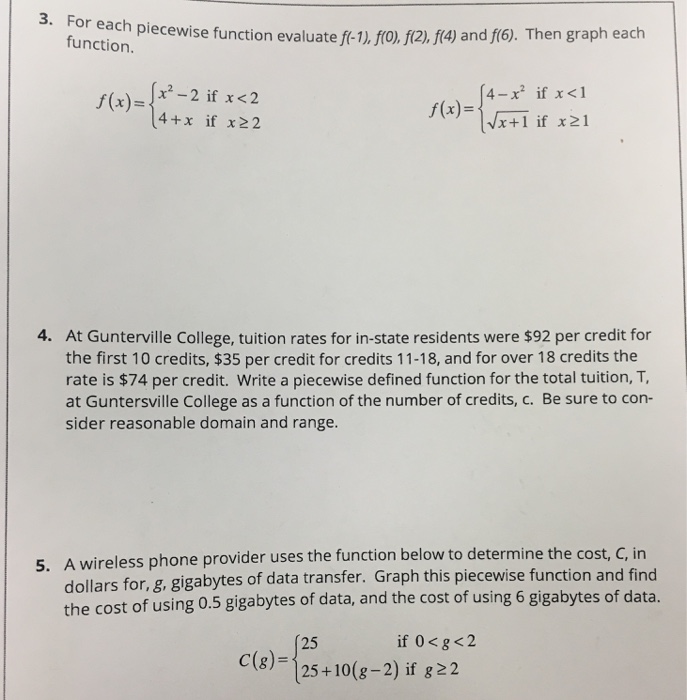Solved For each piecewise function evaluate f(-1), f(0), | Chegg.com