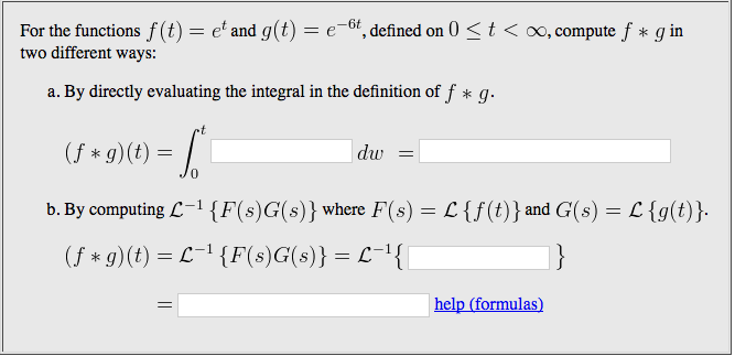 Solved For the functions f(t) = et and g(t) = e-6t, defined | Chegg.com