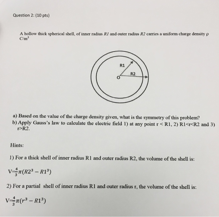 Solved A hollow thick spherical shell, of inner radius R1 | Chegg.com