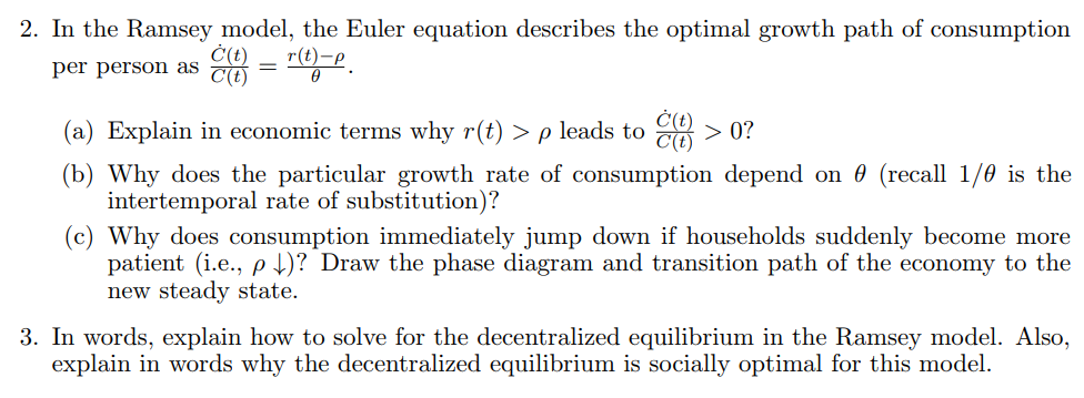 2. In the Ramsey model, the Euler equation describes | Chegg.com