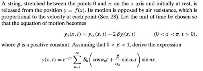 Solved A string, stretched between the points 0 and π on the | Chegg.com