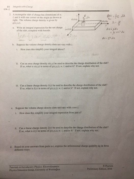 A rectangular slab of charge has dimensions of w, l, | Chegg.com