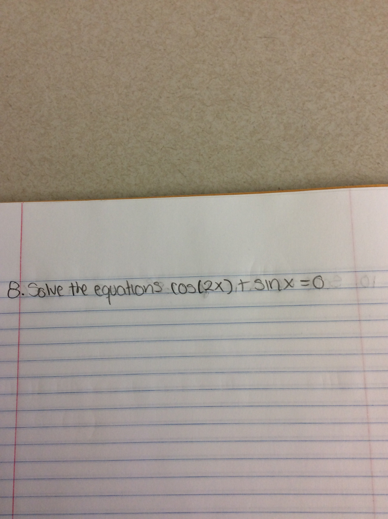 Solved Solve the equations cos (2x) + sin x = 0 | Chegg.com
