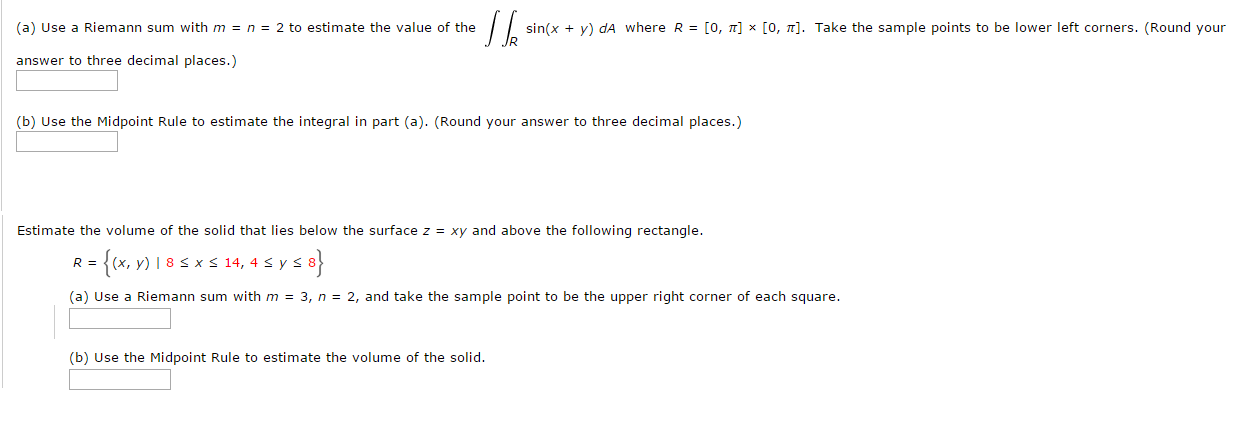 Solved Use a Riemann sum with m = n = 2 to estimate the | Chegg.com