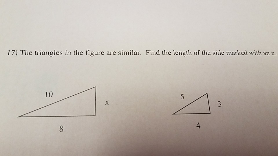 Solved 17) The triangles in the figure are similar. Find the | Chegg.com