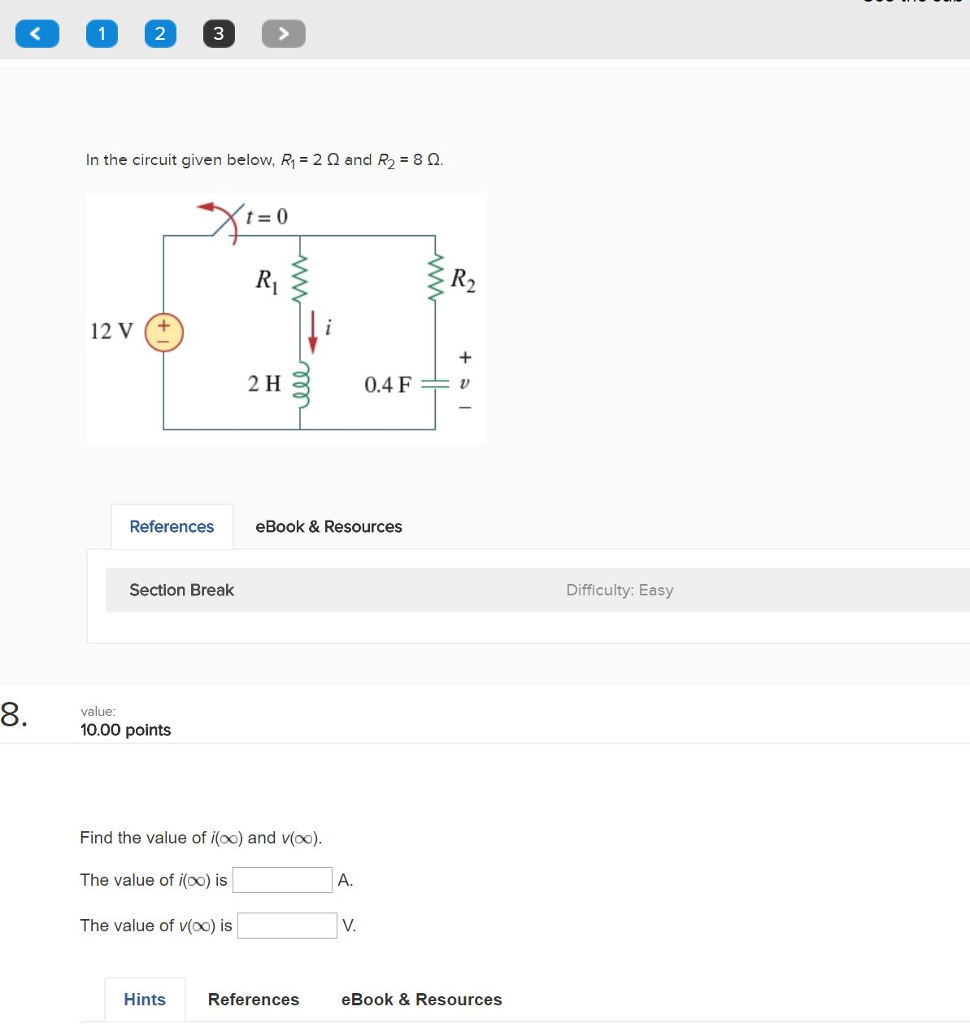 Solved 2 3 In the circuit given below, R1-2 ? and R2-8 ?. t | Chegg.com