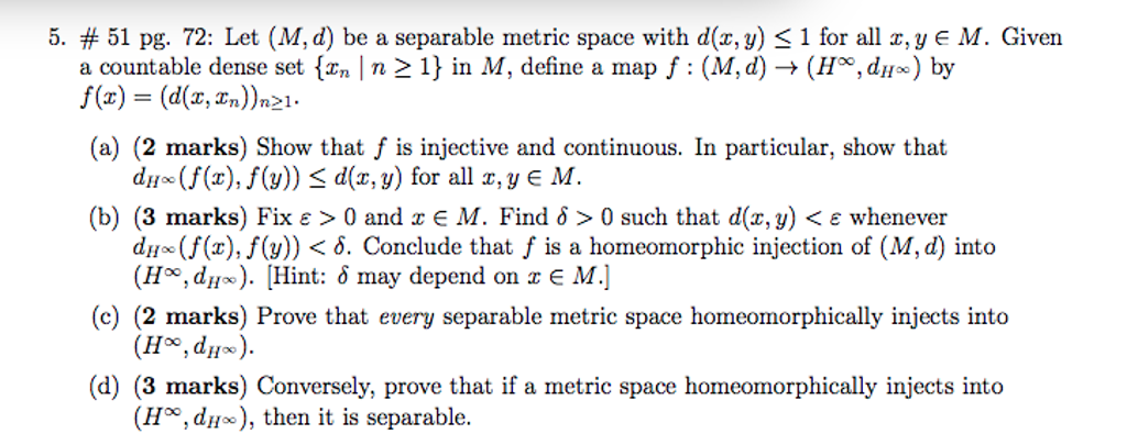 Let (M, d) be a separable metric space with d(x, y) | Chegg.com