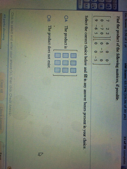 Solved Find the product of the following matrices if | Chegg.com