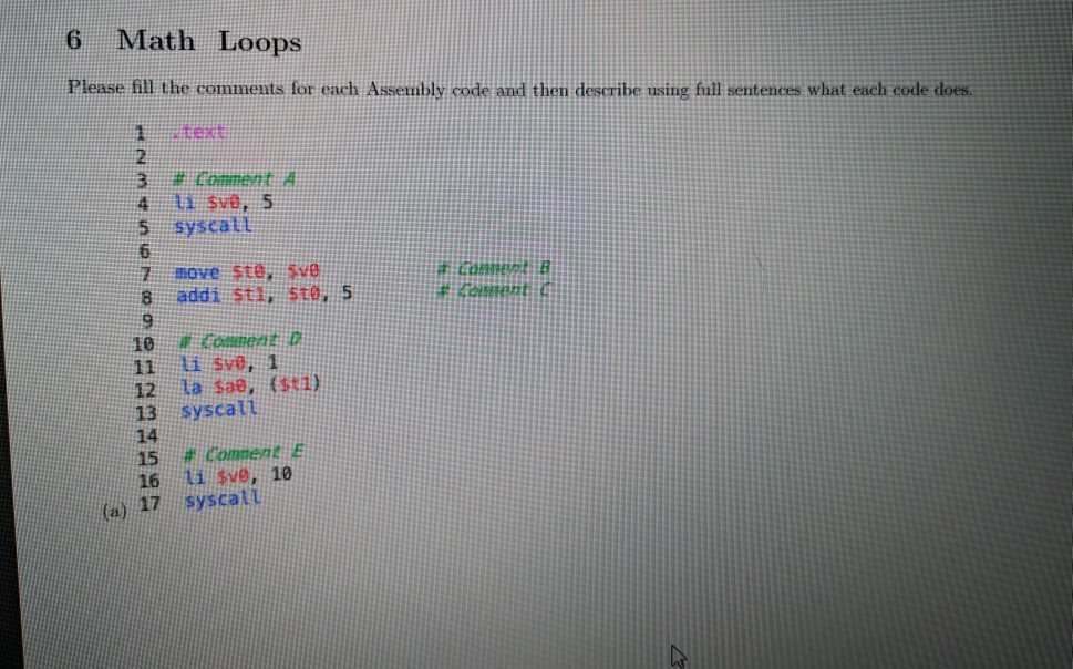 Solved 6 Math Loops Please fill the comments for each | Chegg.com
