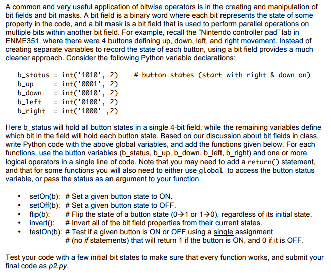 Solved A common and very useful application of bitwise | Chegg.com