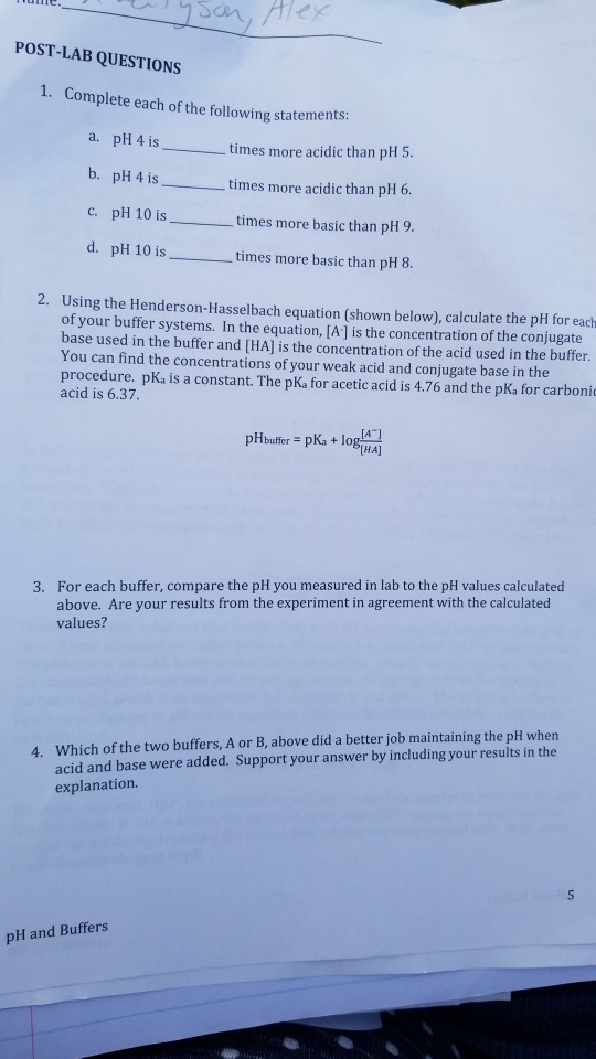 Solved POST-LAB QUESTIONS 1. Complete each of the following | Chegg.com