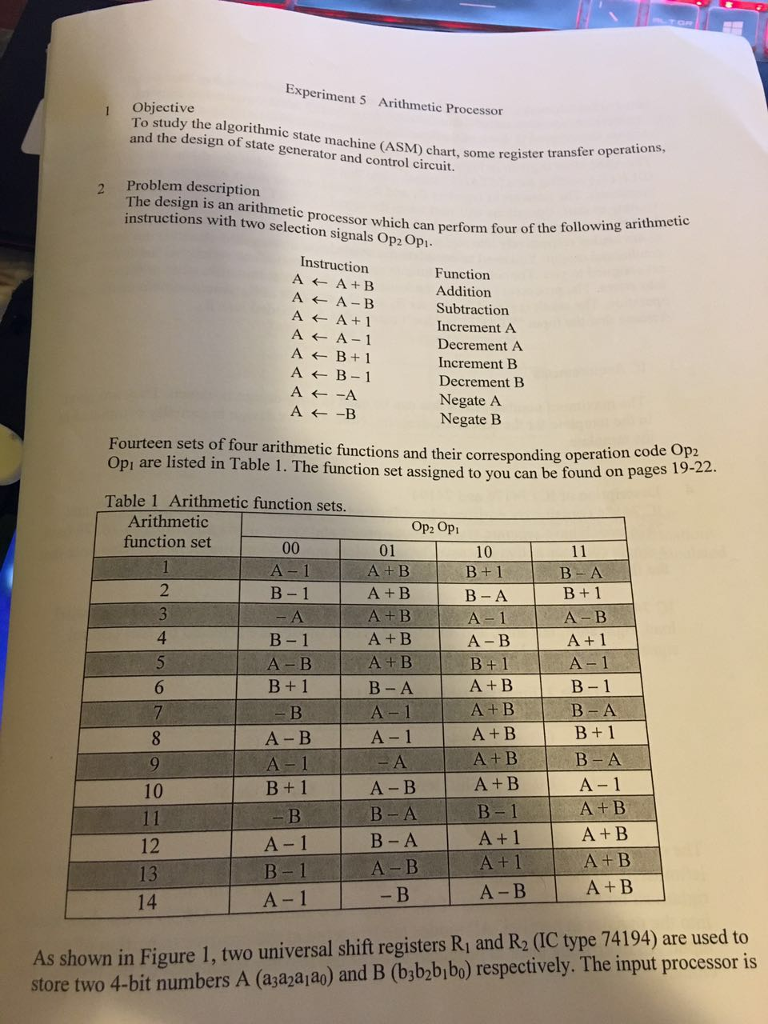 Experiment 5 Arithmetic Processor Objective and study | Chegg.com