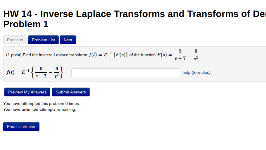 Solved HW 14 - Inverse Laplace Transforms and Transforms of | Chegg.com