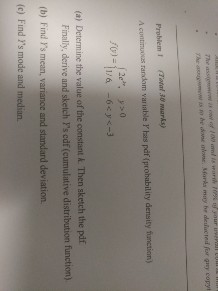Solved A continuous random variable Y has pdf (probability | Chegg.com