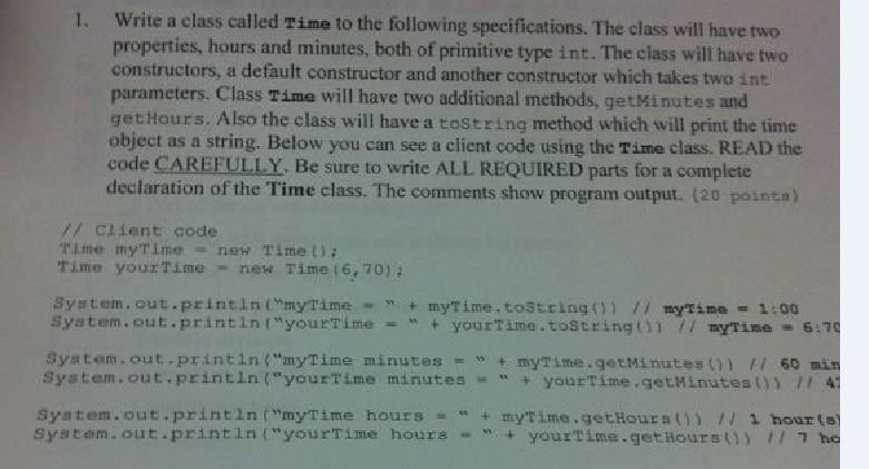 Solved Write a class called Time to the following | Chegg.com