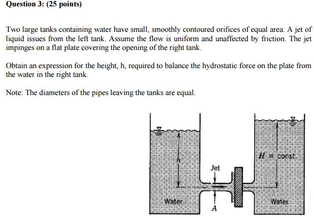 Solved Question 3: (25 points) Two large tanks containing | Chegg.com