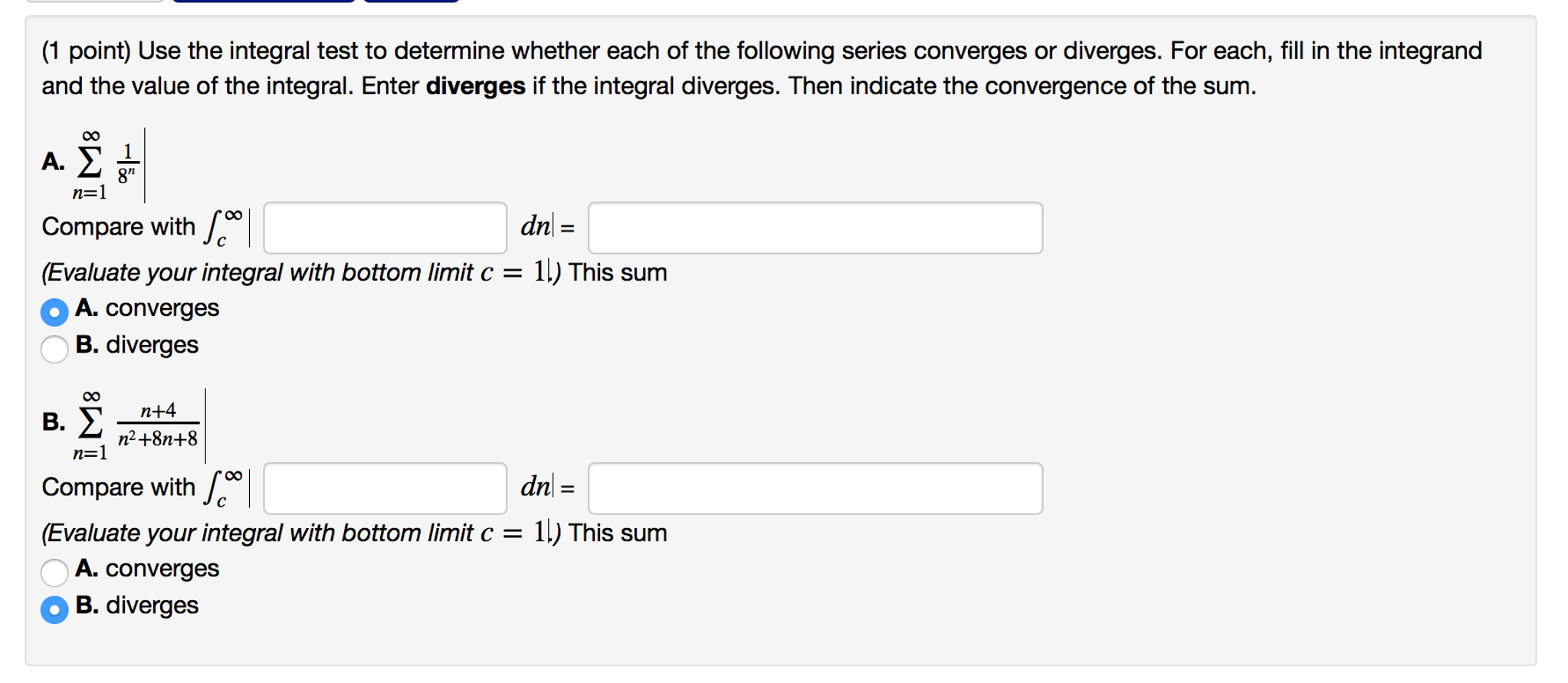 Solved Use the integral test to determine whether each of | Chegg.com